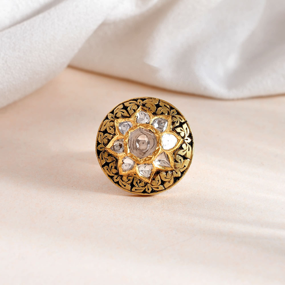 Phool Polki Ring|18k Polki Ring|Gold Jadau Ring