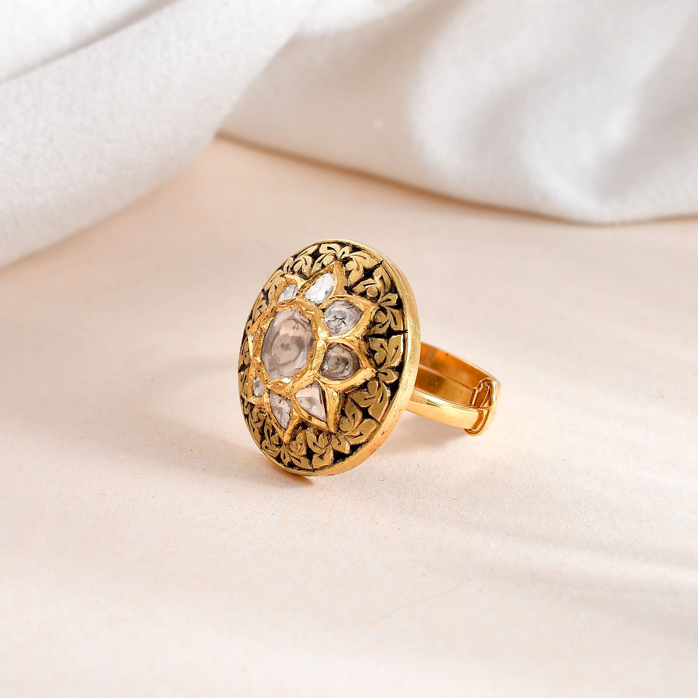 Phool Polki Ring|18k Polki Ring|Gold Jadau Ring