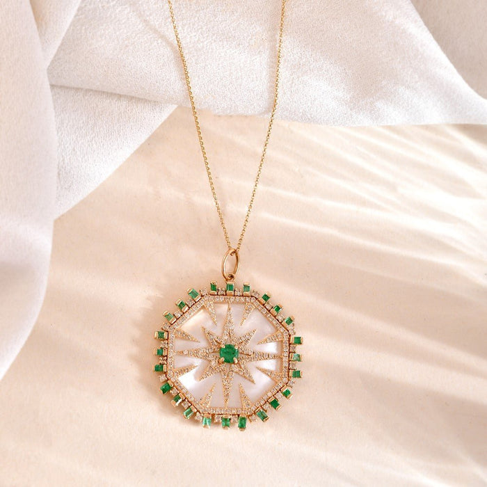 14k Celestial Pendant|Certified Diamond Jewellery|14k Emerald Pendants