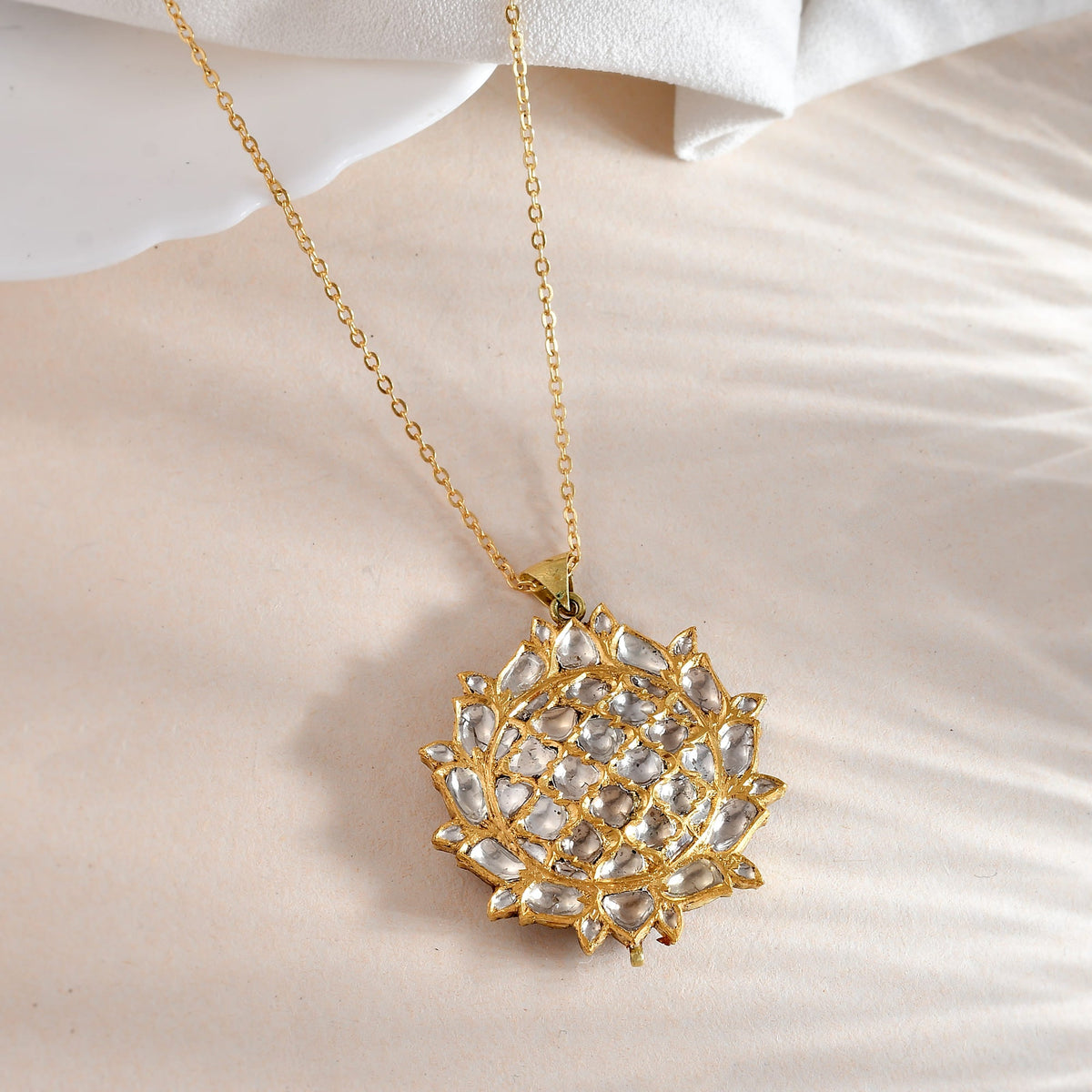 Gul Reversible Pendant|18k Jadau Polki Pendant|18k Gold Pendant